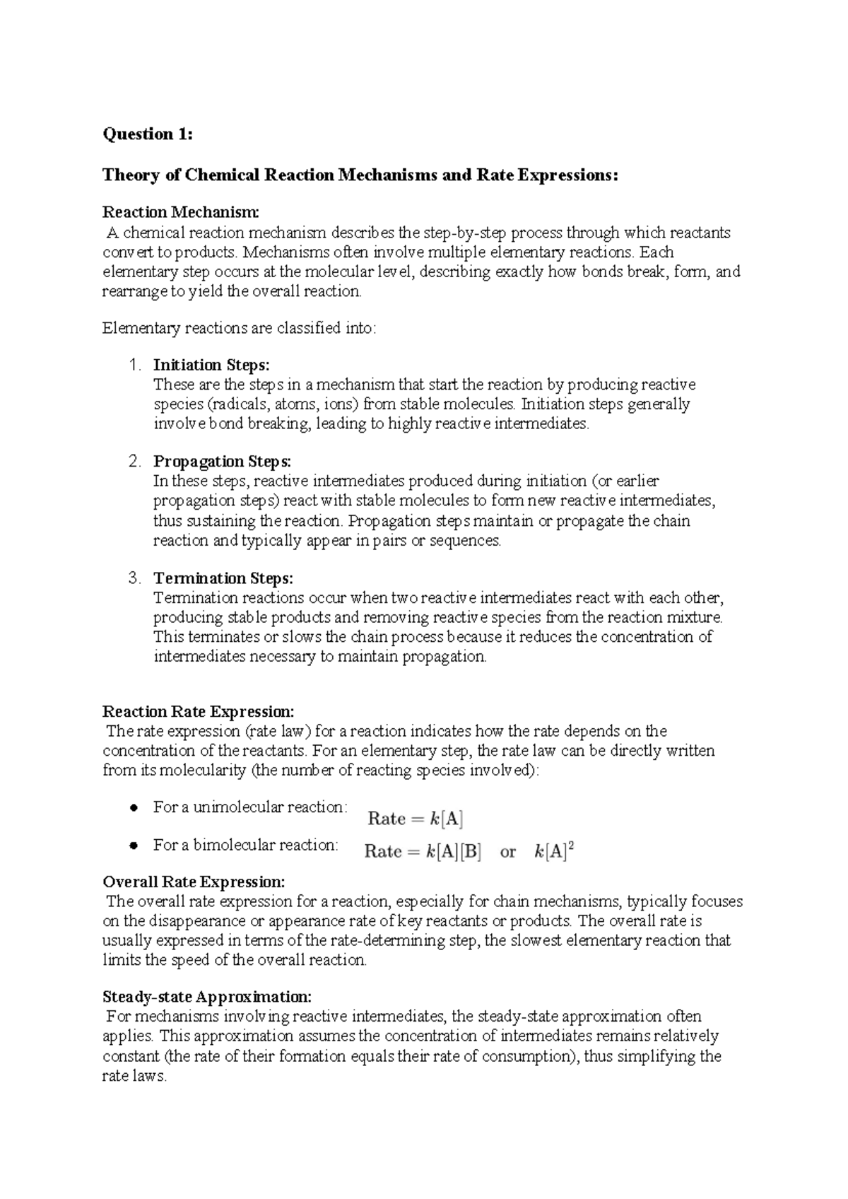 Physical Chemistry 2: Theory of Reaction Mechanisms & Rate Laws - Studocu