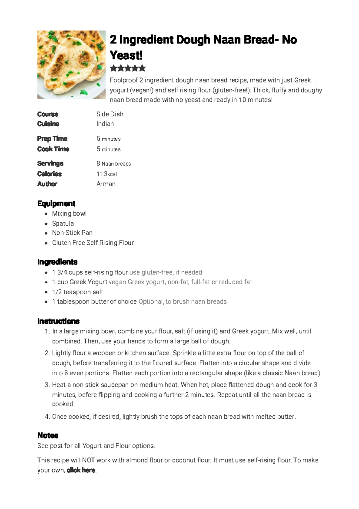 2 Ingredient Naan Recipe (No Yeast) - Quick & Easy Guide - Studocu