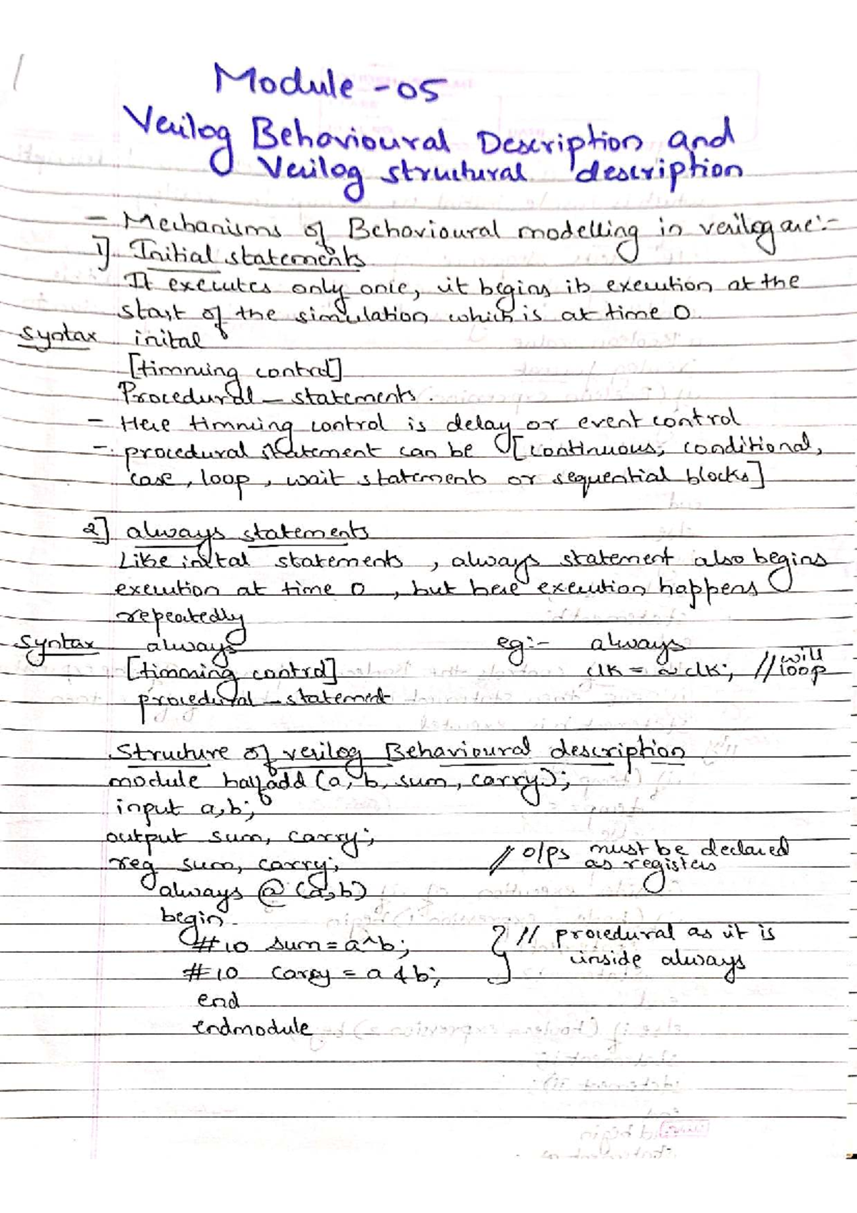 DSDV Module 05: Verilog Behavioral & Structural Description Notes - Studocu