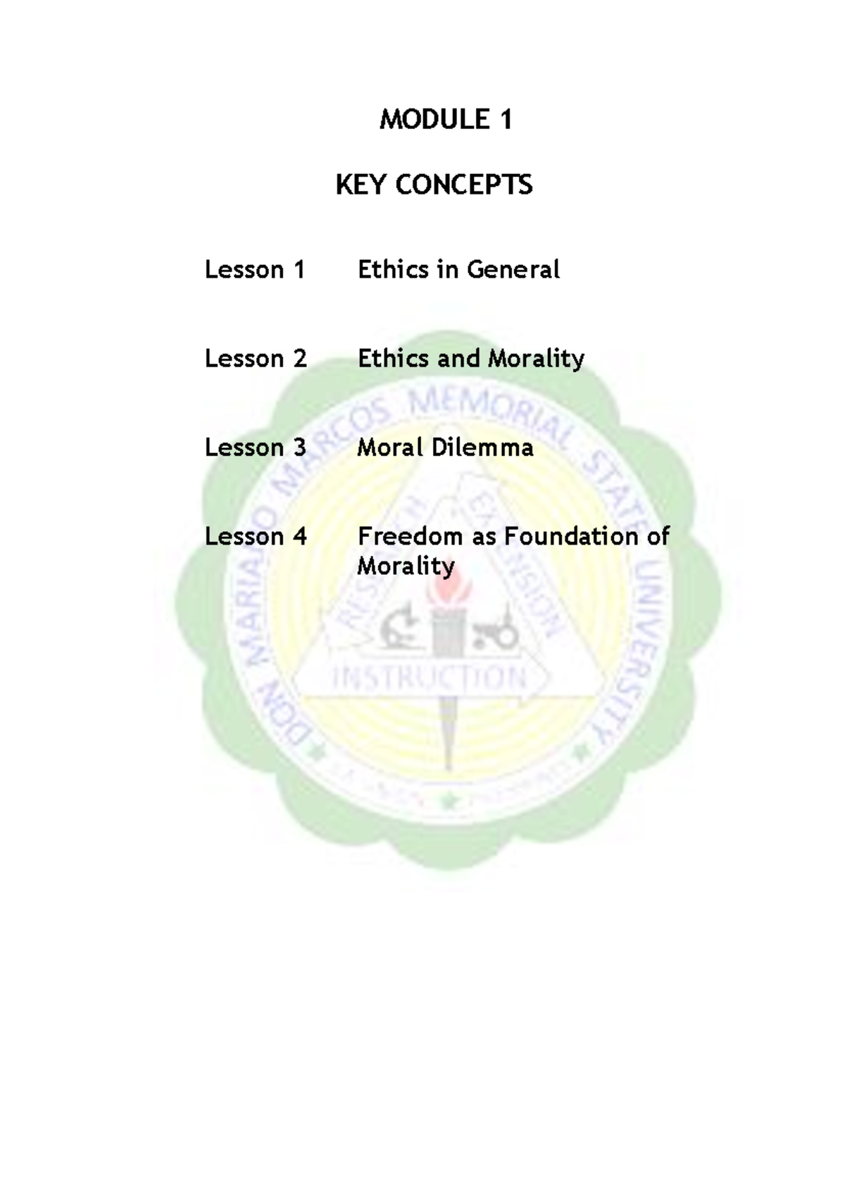 GECC-104- Module-1 Revised-2nd Sem SY21-22 - MODULE 1 KEY CONCEPTS Lesson 1 Ethics in General ...
