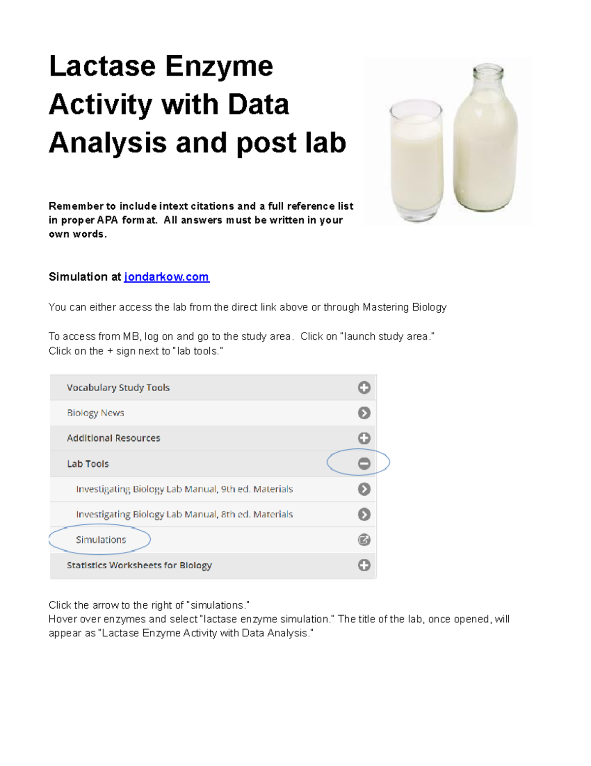 Lactase Enzyme Activity: Data & Analysis Post Lab for Bio 101 - Studocu