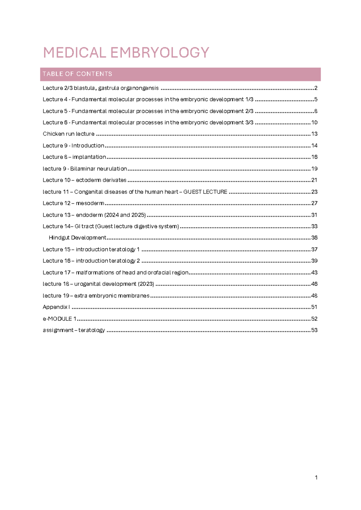 Medical Embryology Lecture Notes: Key Concepts and Development Stages ...