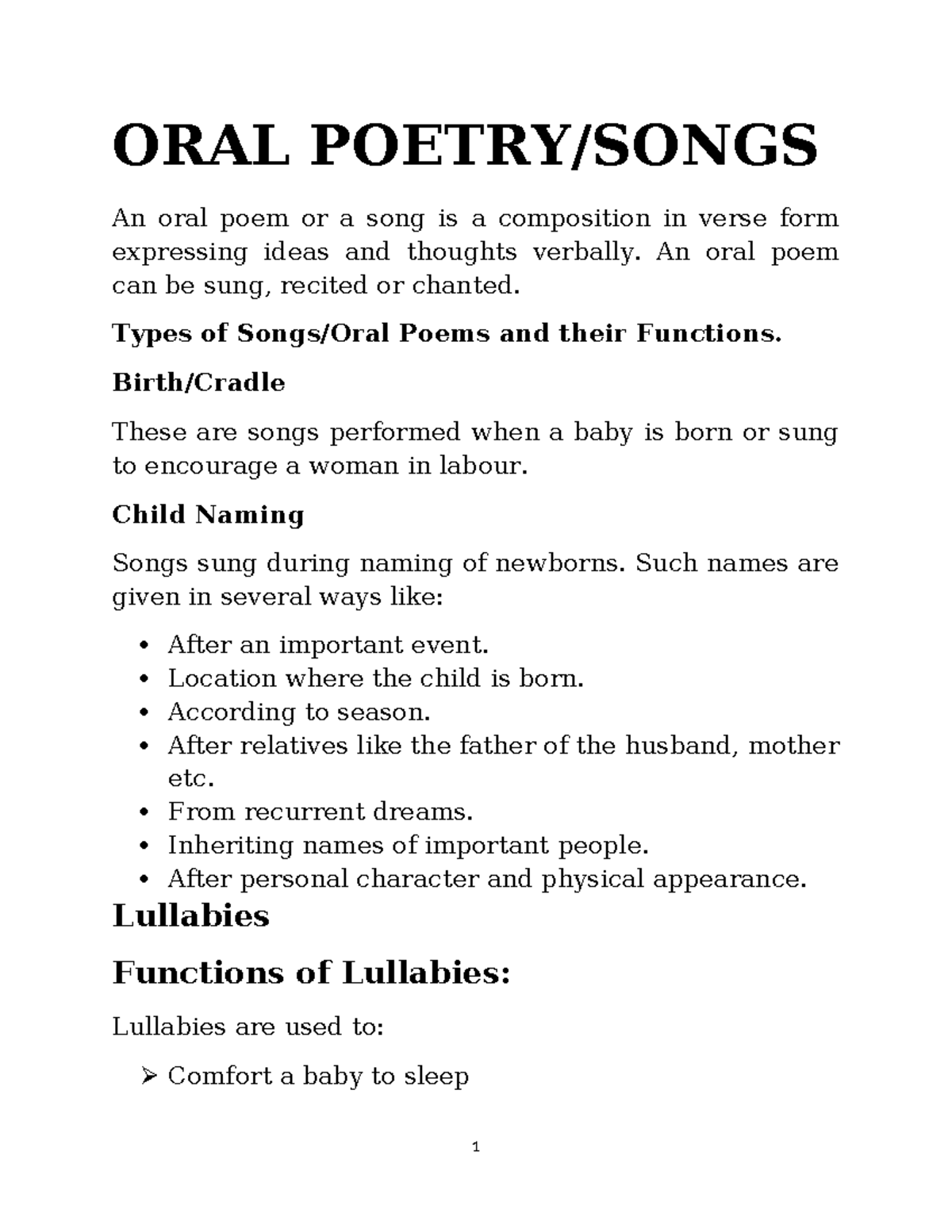 Oral Poetry (Course Code: OPP 101) - Characteristics & Functions - Studocu