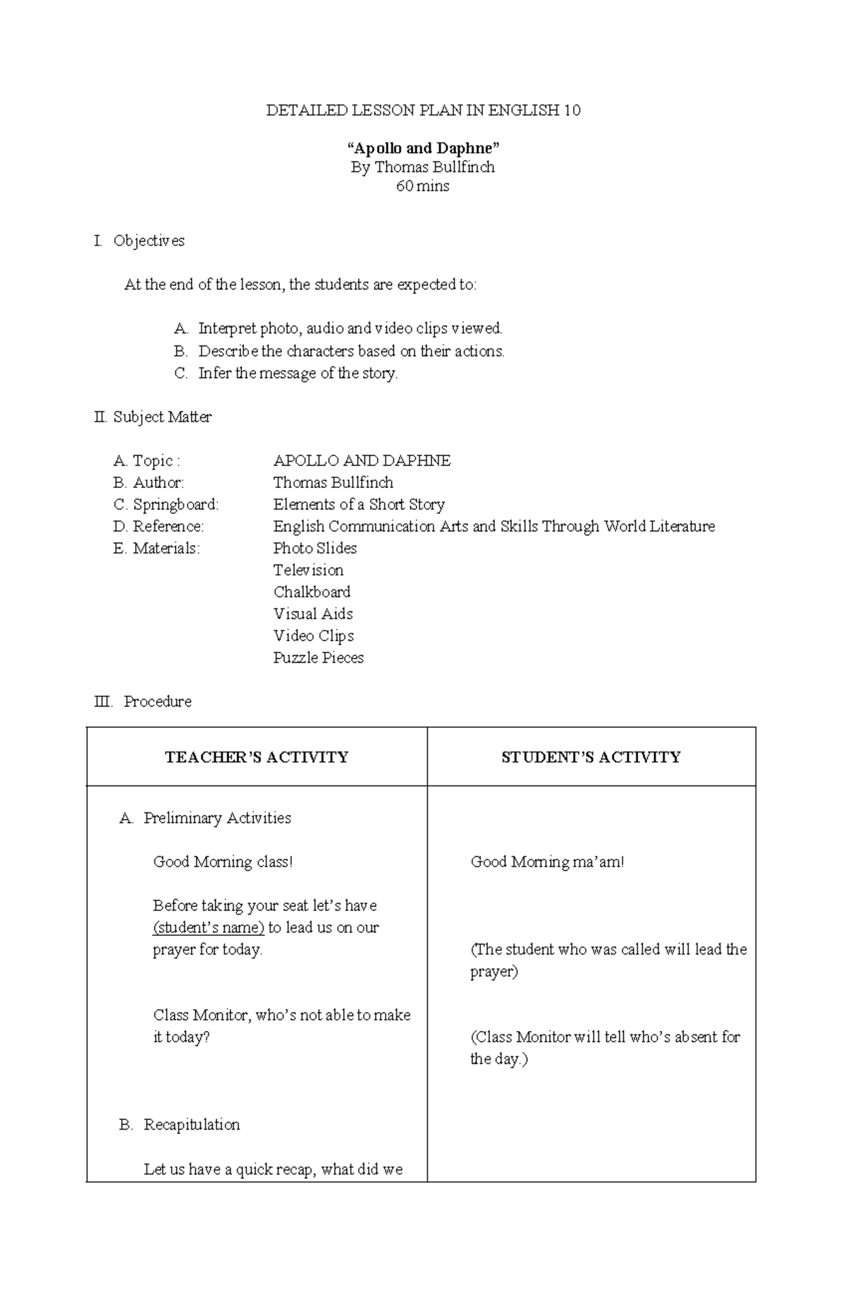 Lesson Plan: Engaging Students in "Apollo and Daphne" - English 10 ...