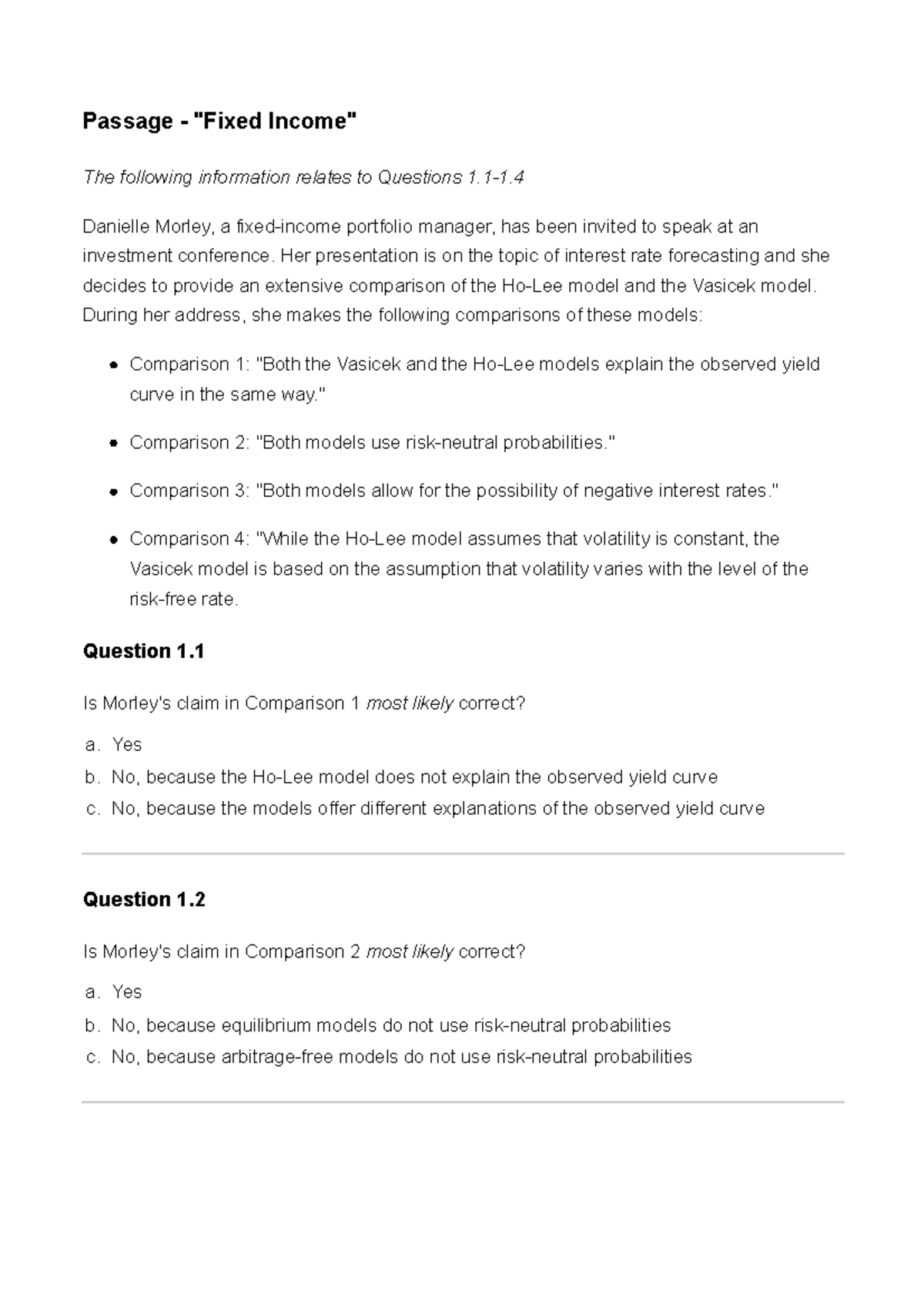 Mock Exam 3 Session 1 - Questions on Interest Rate Forecasting and ...