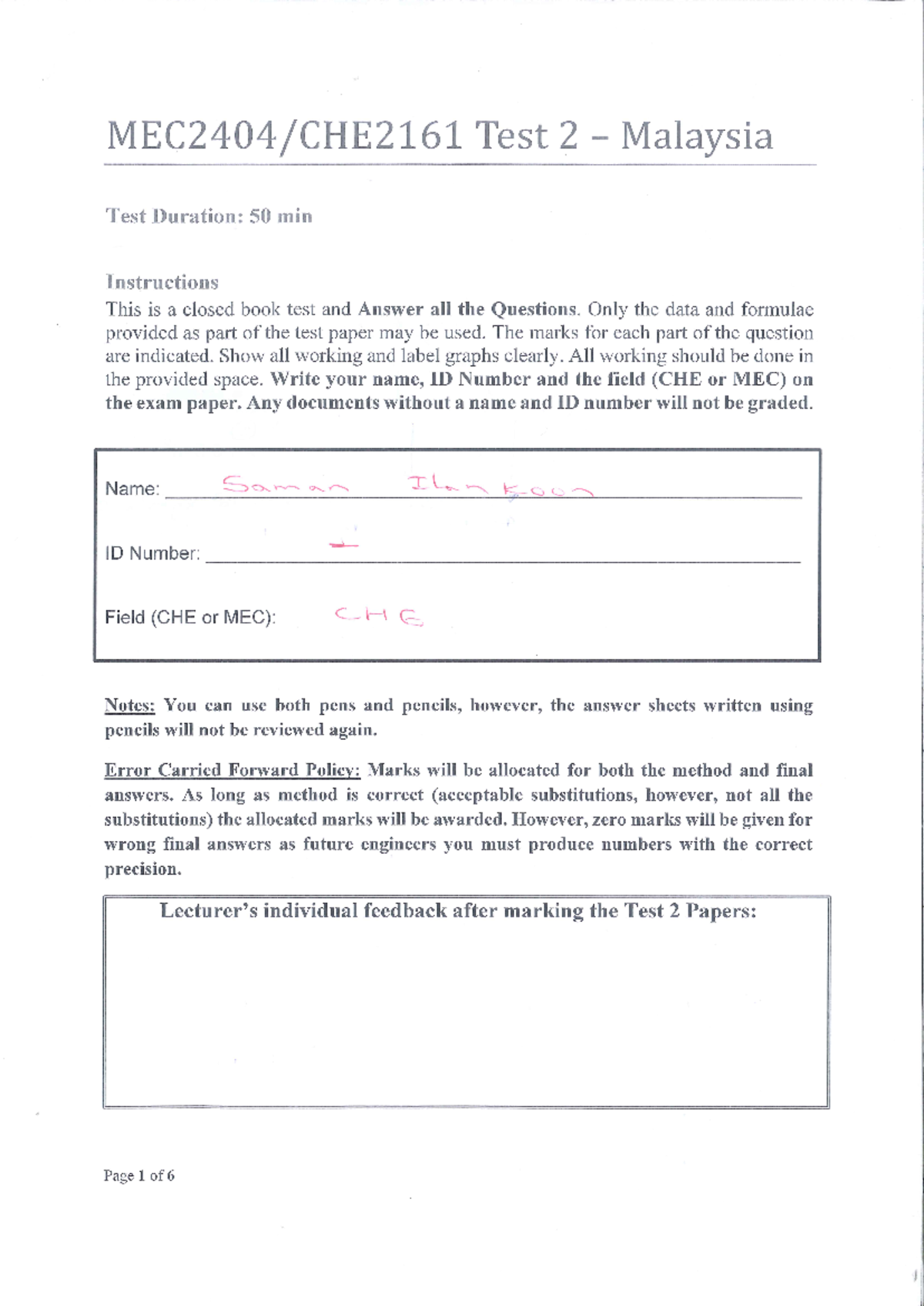 Class Test 2 - Answer Key - Studocu