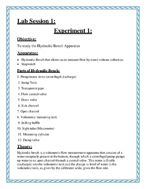Experiment #1 fluid mechanics - EXPERIMENT #1:Study of Hydraulic Bench ...