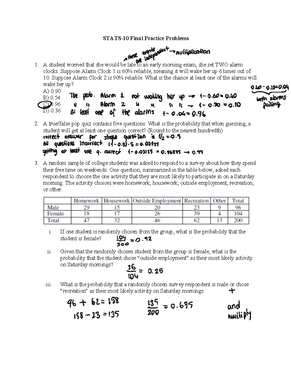 STATS-10 Final Practice Problems - Comprehensive Review Guide - Studocu