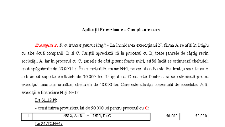 Aplicatii Provizioane: Exemple pentru Litigii, Restructurare si ...