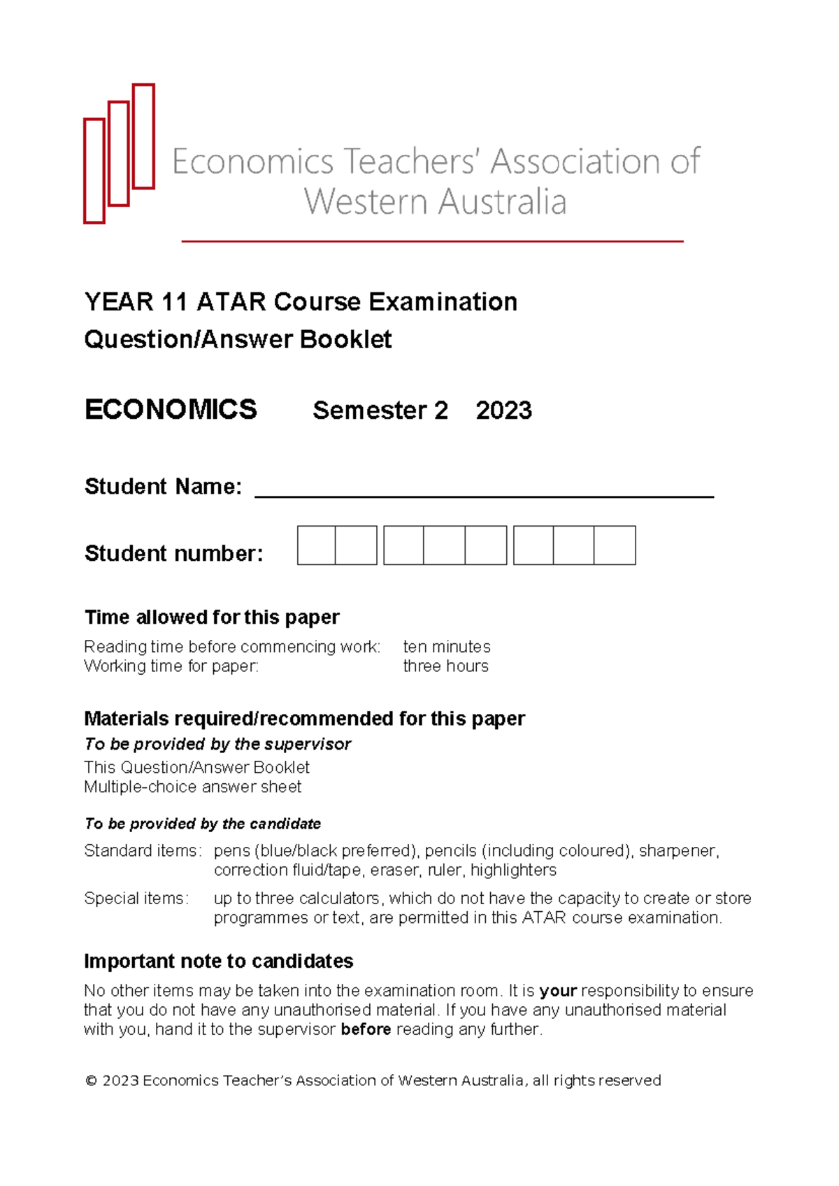 ATAR Year 11 Semester 2 Economics Exam Paper - Studocu