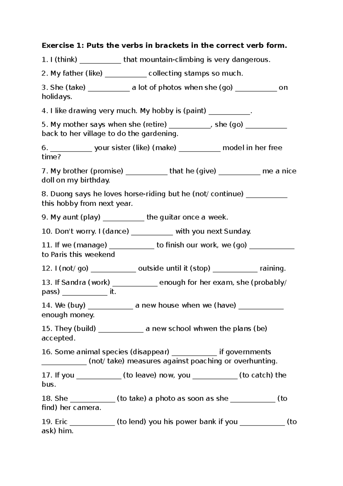 Lop 5 - Test for Kids: Verb Forms and Tenses Exercise - Studocu