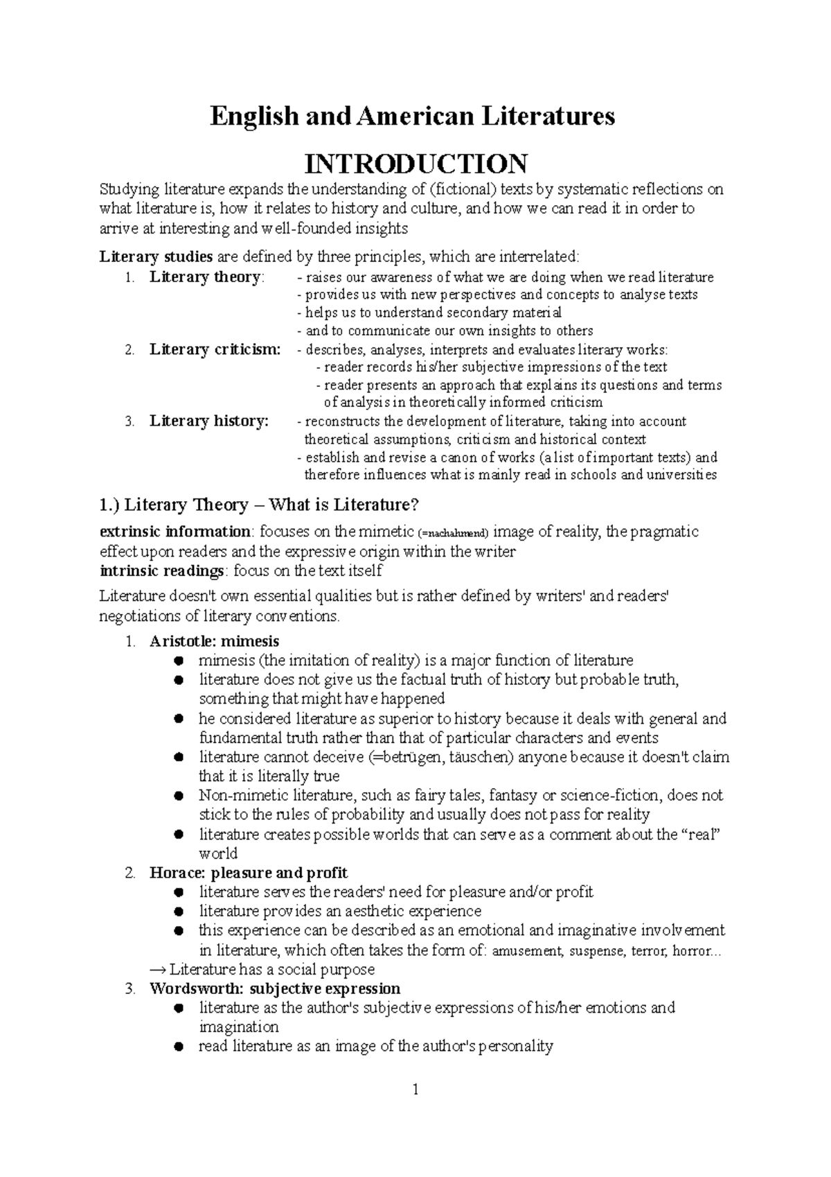 Summary Introduction to Analysing Literature - English and American ...