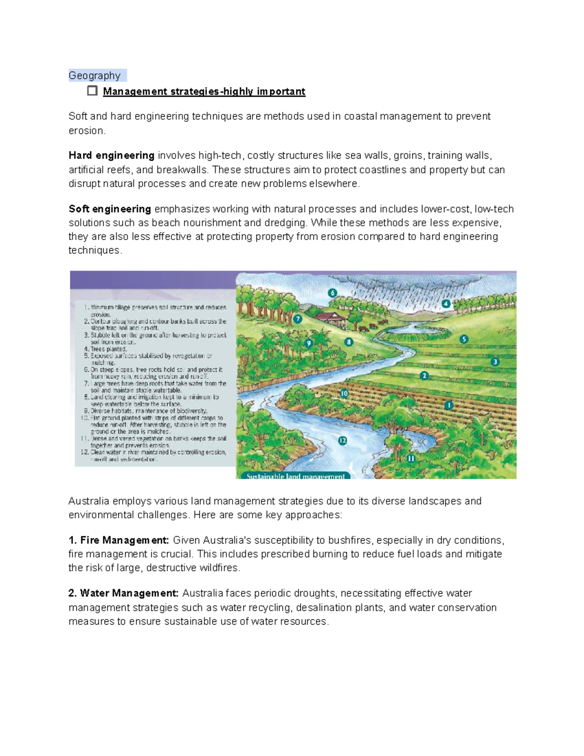 Geography Yr 10 Mid-Year Exam Notes on Environmental Management ...