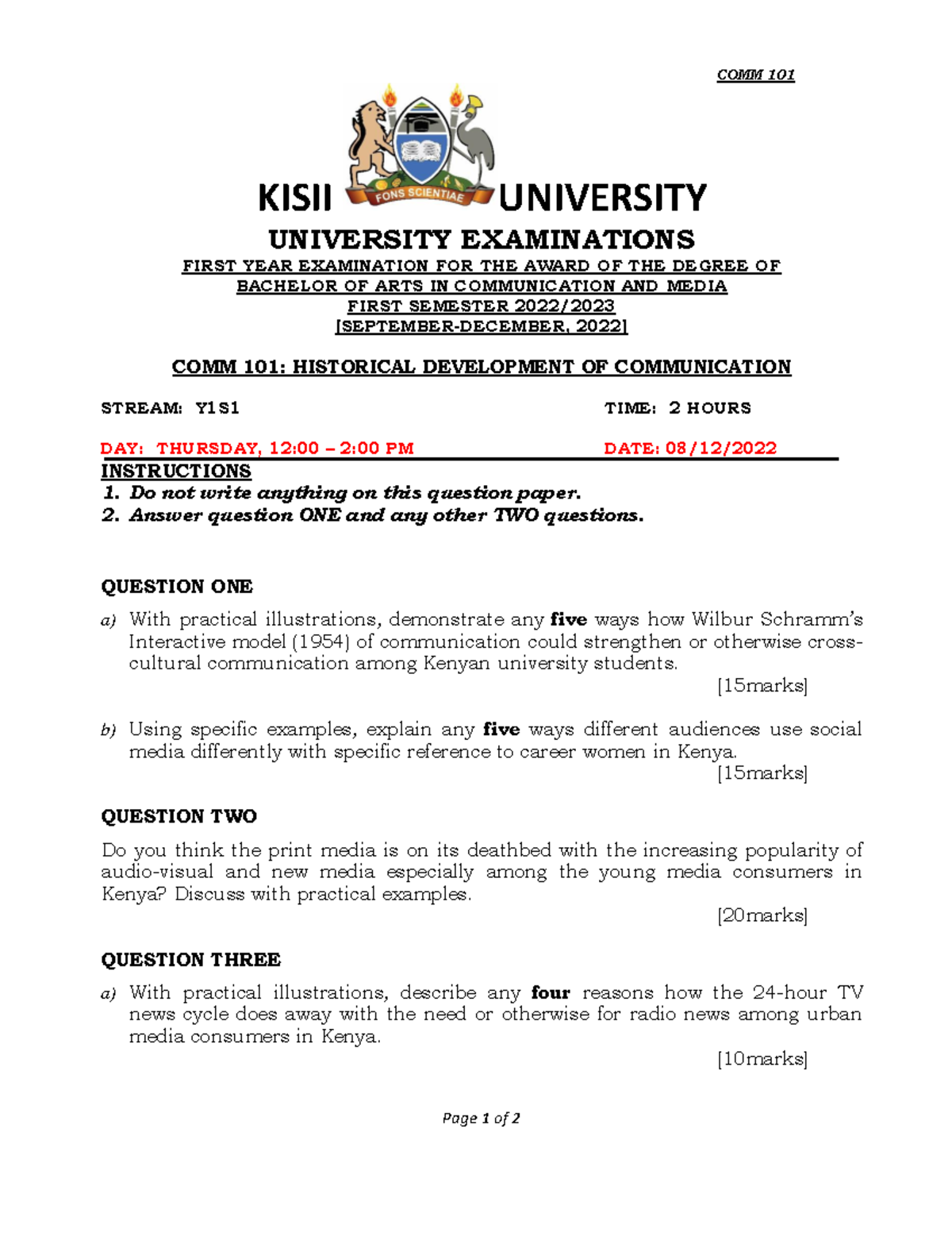 COMM 101 - Comprehensive Review of Topics 1 to 8 for Final Exam - Studocu