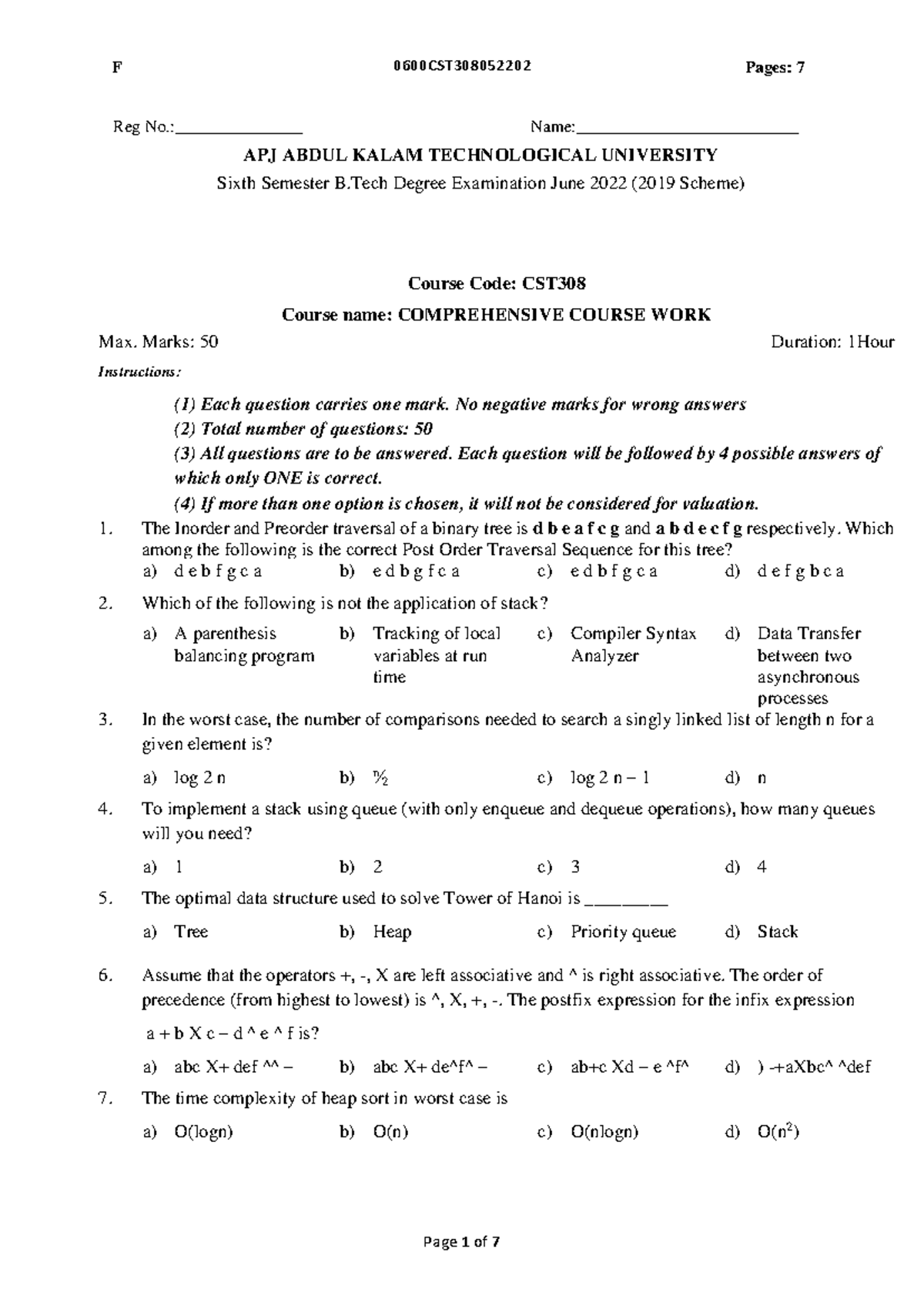 CST308 Comprehensive Course Work - June 2022 Question Paper - Studocu