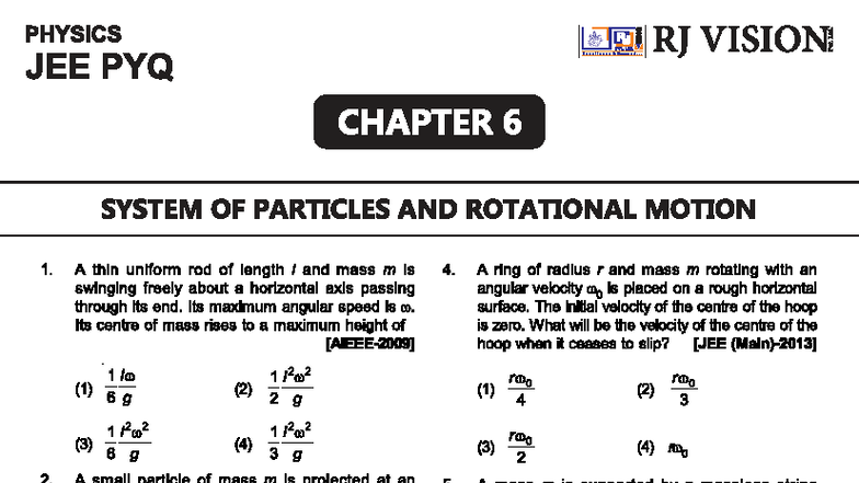 Ch 6 Rotational Motion - JEE PYQ RJ VISION - Studocu