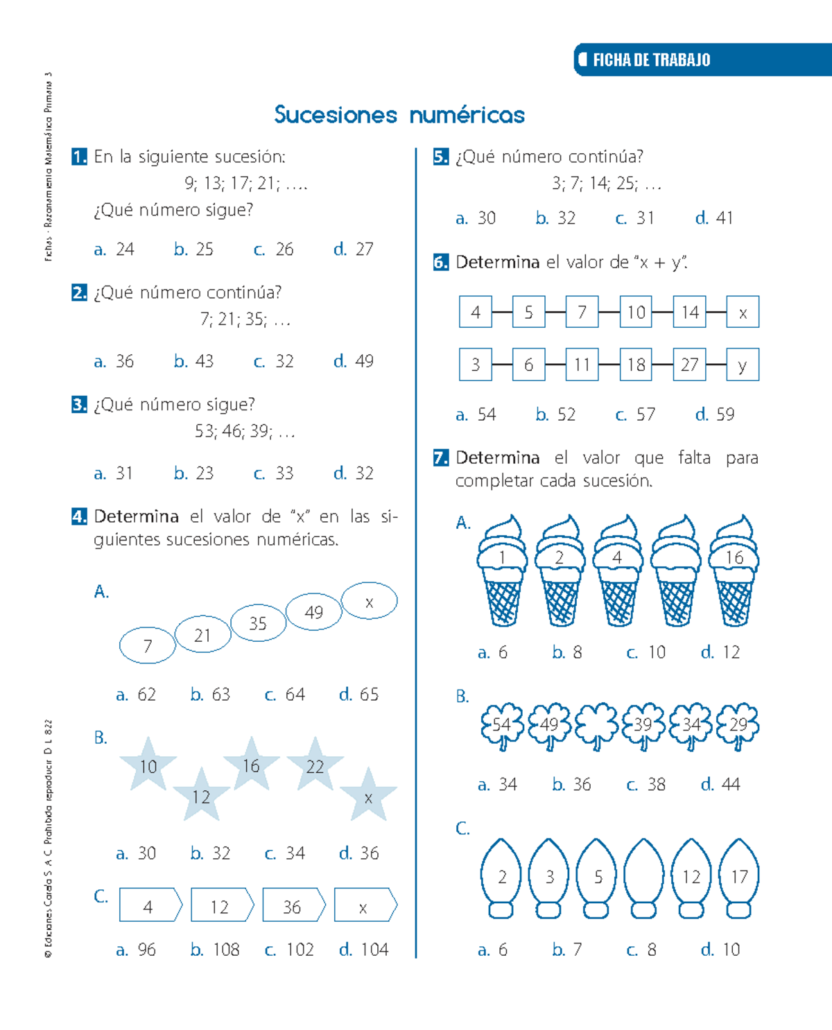 Fichas - Sucesiones Numéricas para Razonamiento Matemático 3 - Studocu