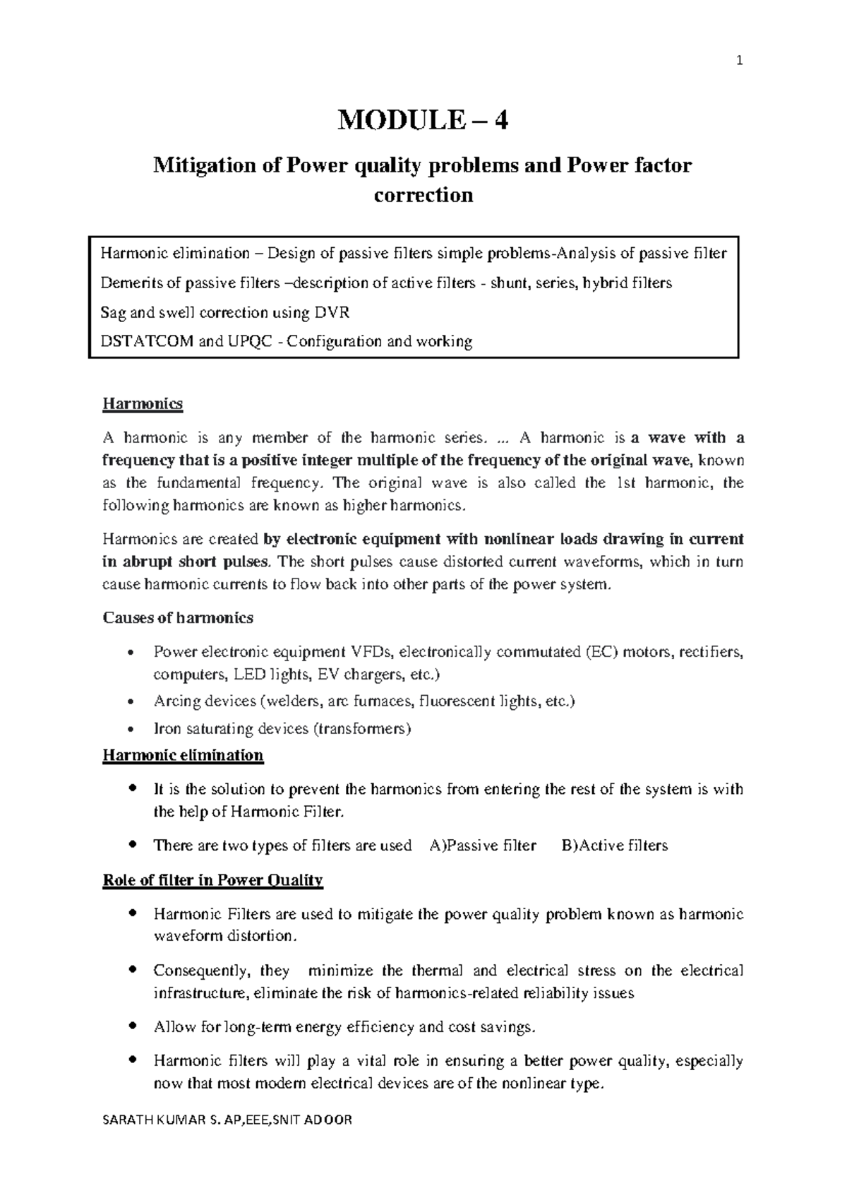 Module 4: Mitigation of Power Quality Issues & Harmonic Filters - Studocu