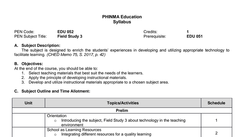 PHINMA EDUCATION EDU052: Field Study 3 Module on Technology in Teaching - Studocu