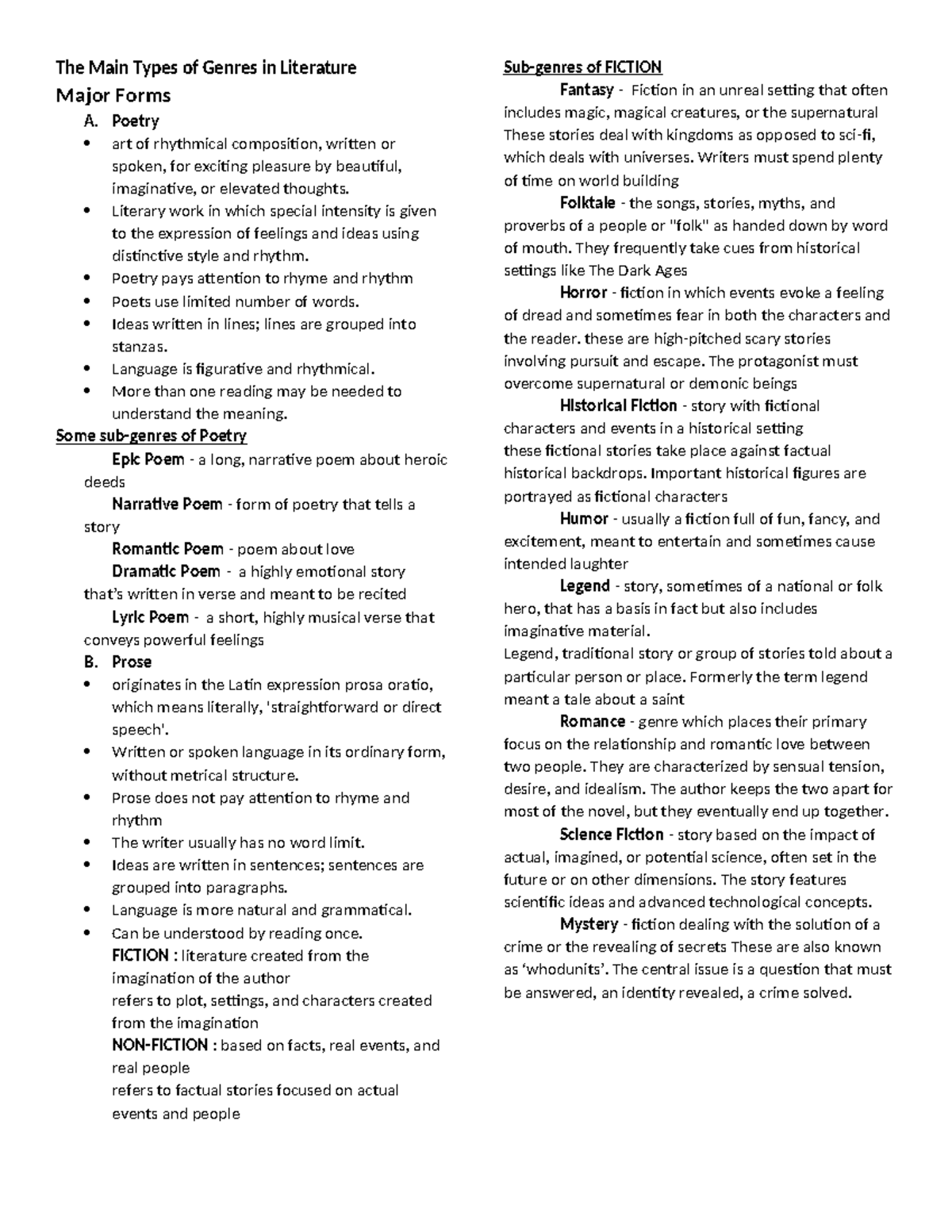 Lit Handouts - notes about world literature - The Main Types of Genres ...