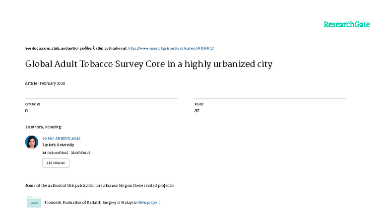 GATS Core Survey: Tobacco Use in Baguio City (Feb 2020) - Studocu