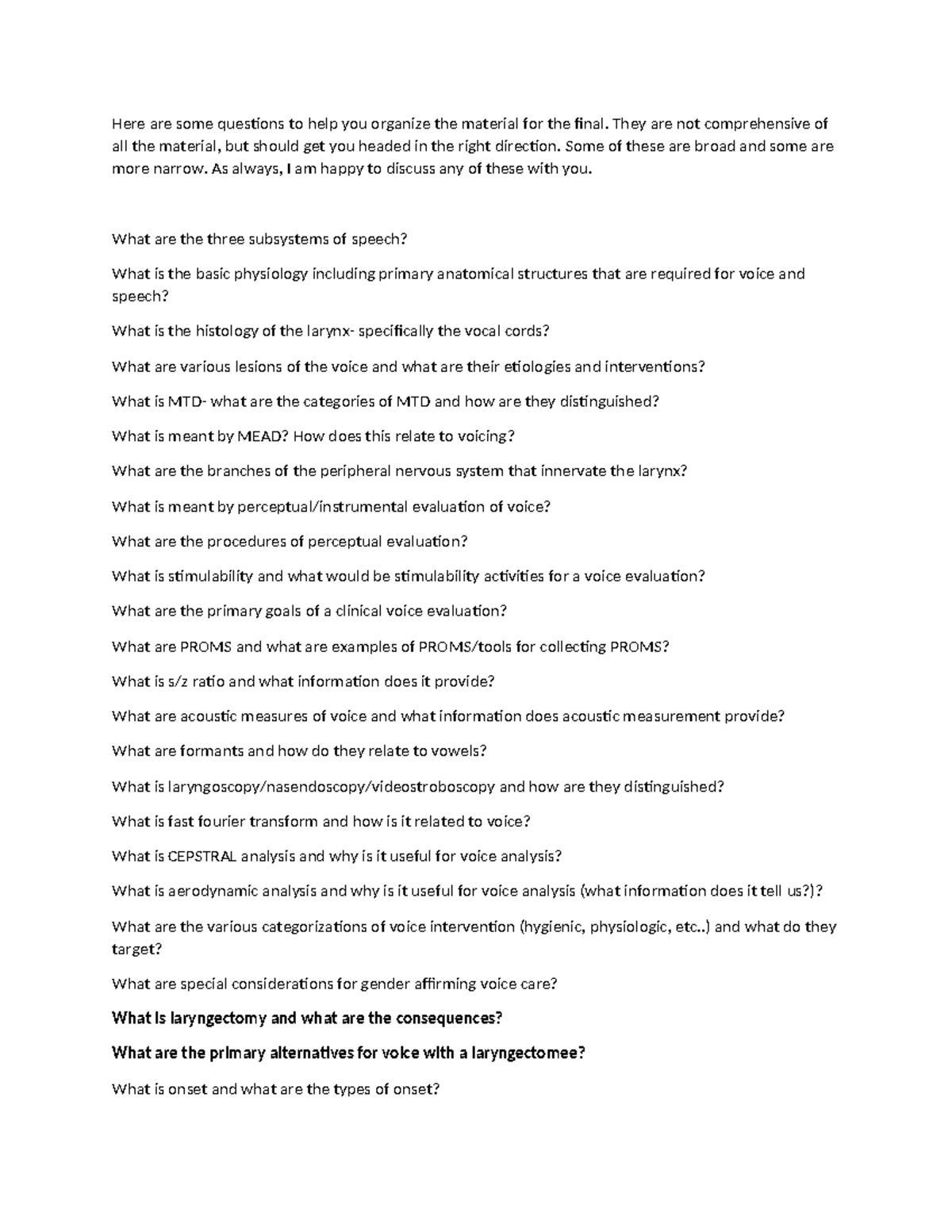 Final Exam Study Guide: Voice Disorders & Interventions (Course Code) - Studocu