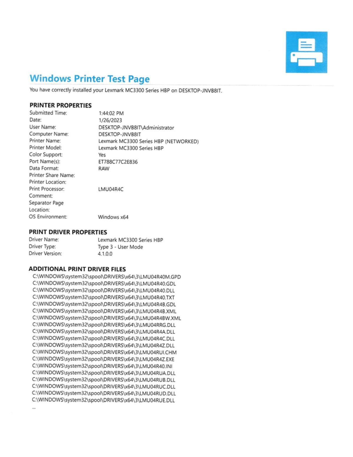 Lexmark MC3300 Series Printer Test Results - Answers for Test 1 - Studocu