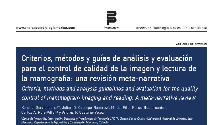 Criterios y Guías para el Control de Calidad en Mamografía: Estudio ...
