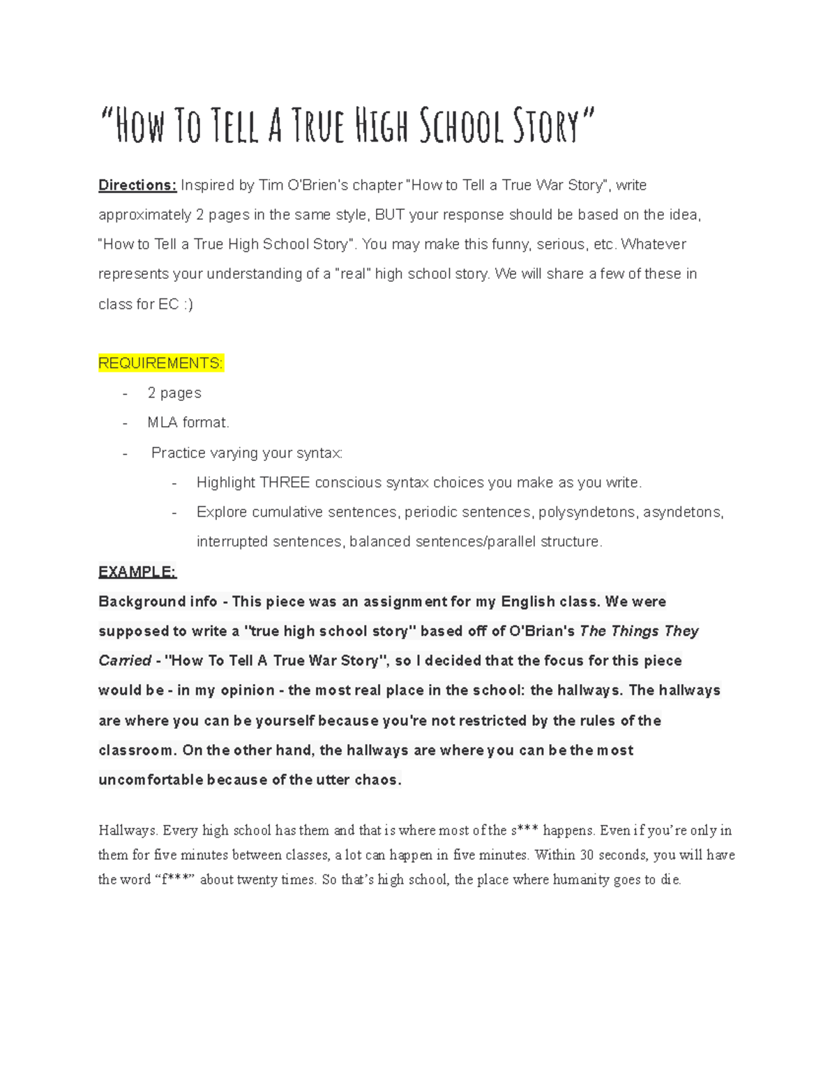 ENG 101: Crafting Authentic Narratives - A True High School Story - Studocu