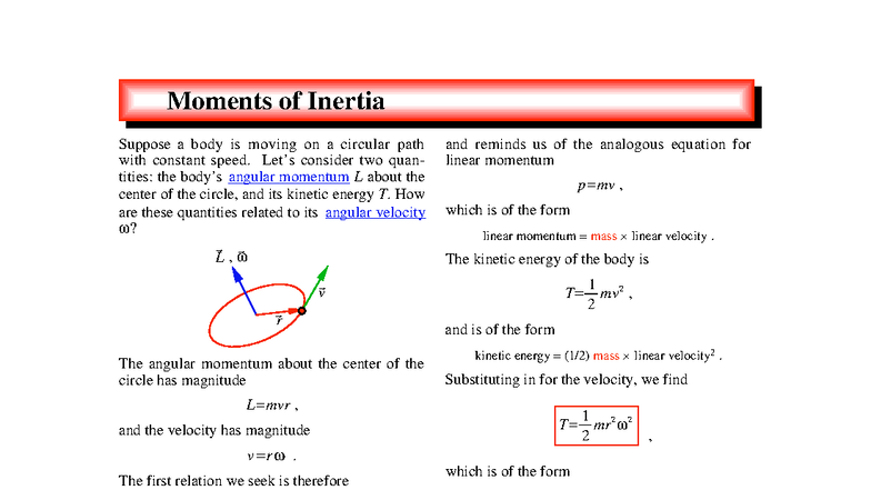 Moments of Inertia: Physics Concepts and Calculations (PHYS 101) - Studocu