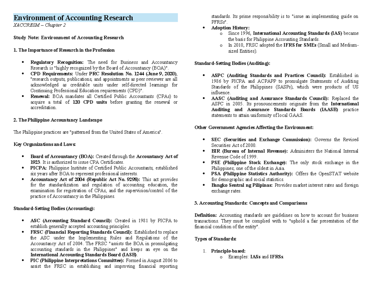 [CH2] Environment of Accounting Research Study Notes: Key Insights ...