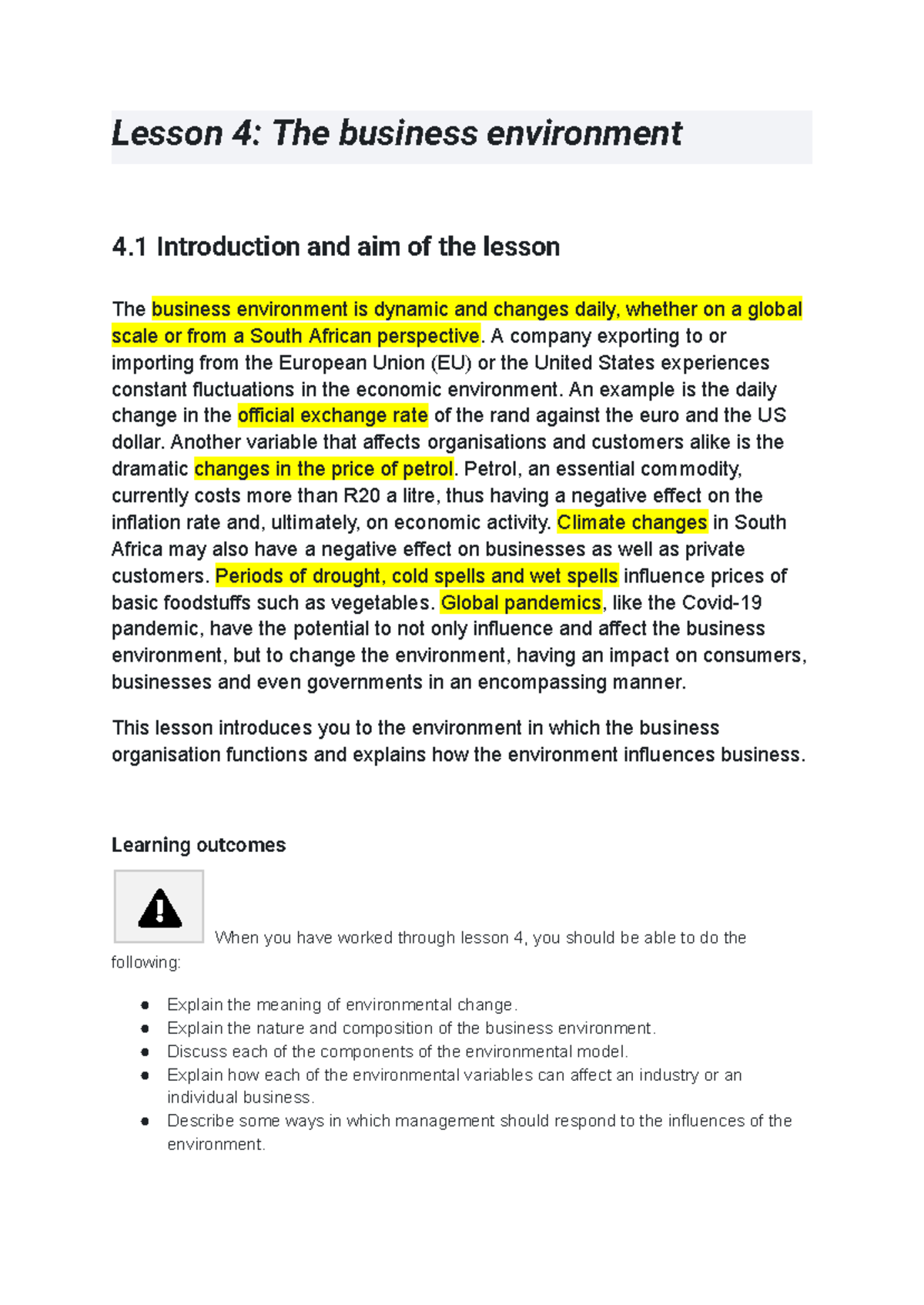 MNB1501: Lesson 4 - Understanding the Dynamic Business Environment - Studocu