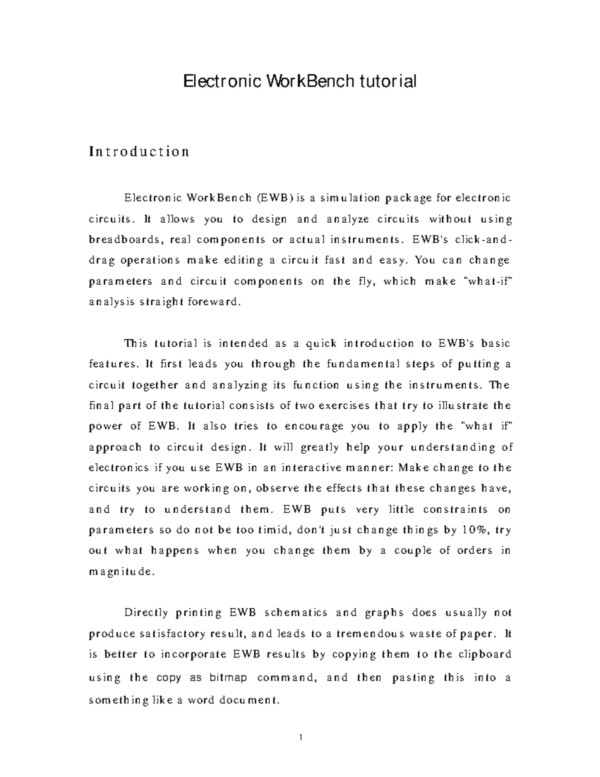 EWB 101: Introductory Tutorial on Electronic WorkBench Simulation - Studocu