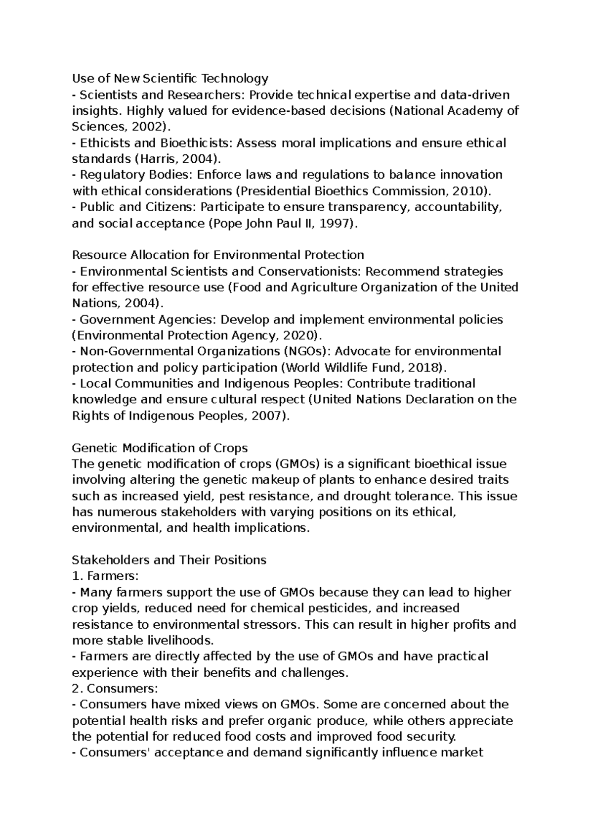 Bioethics and Stakeholder Perspectives on GMOs: A Comprehensive ...