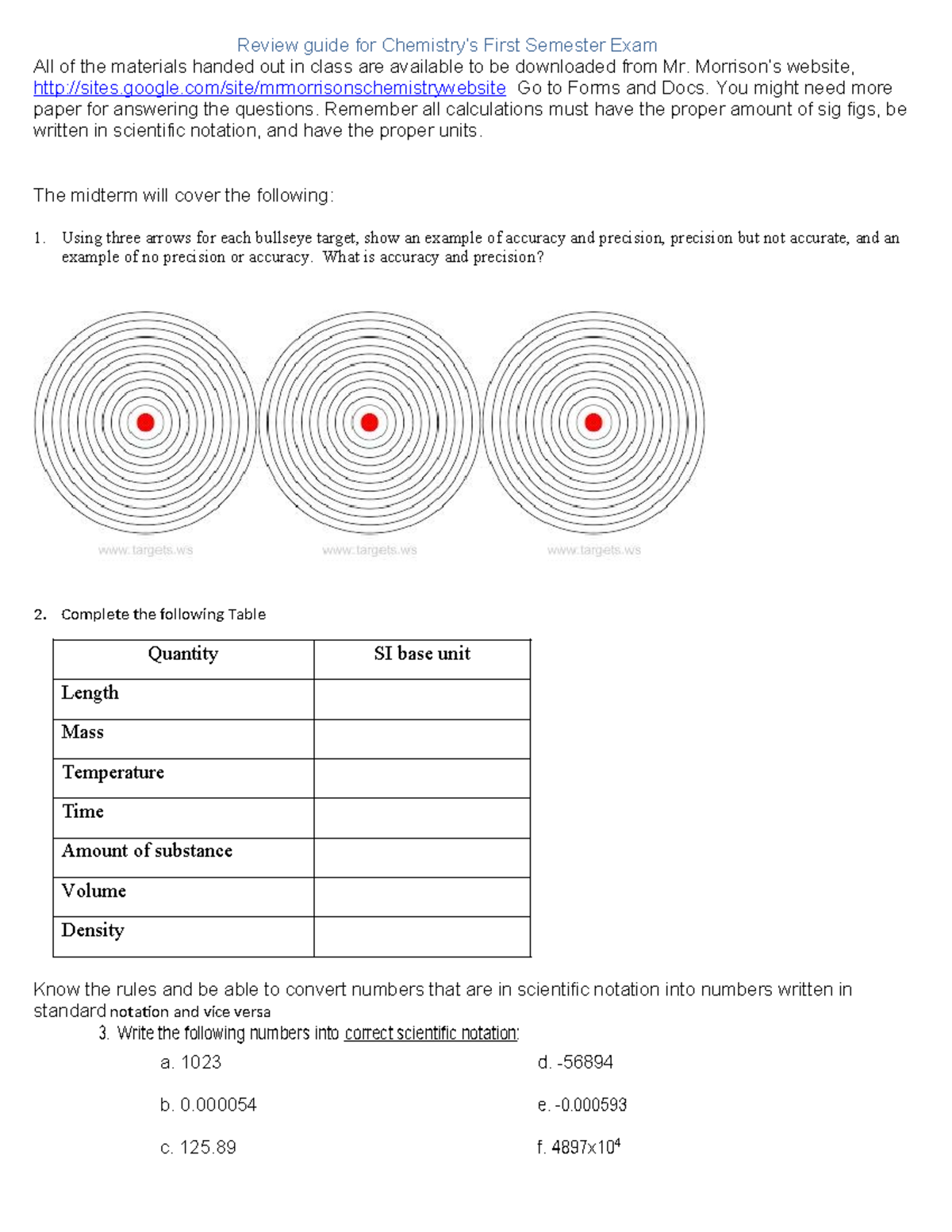 Chemistry Midterm Review Guide 2015: Key Concepts and Notes - Studocu