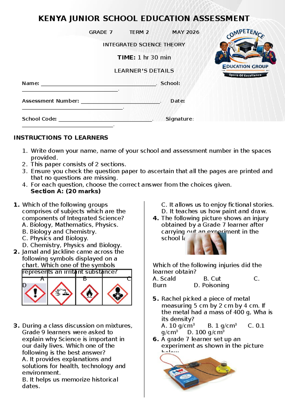 Grade 7 Integrated Science Term 2 Exam Paper - May 2026 - Studocu