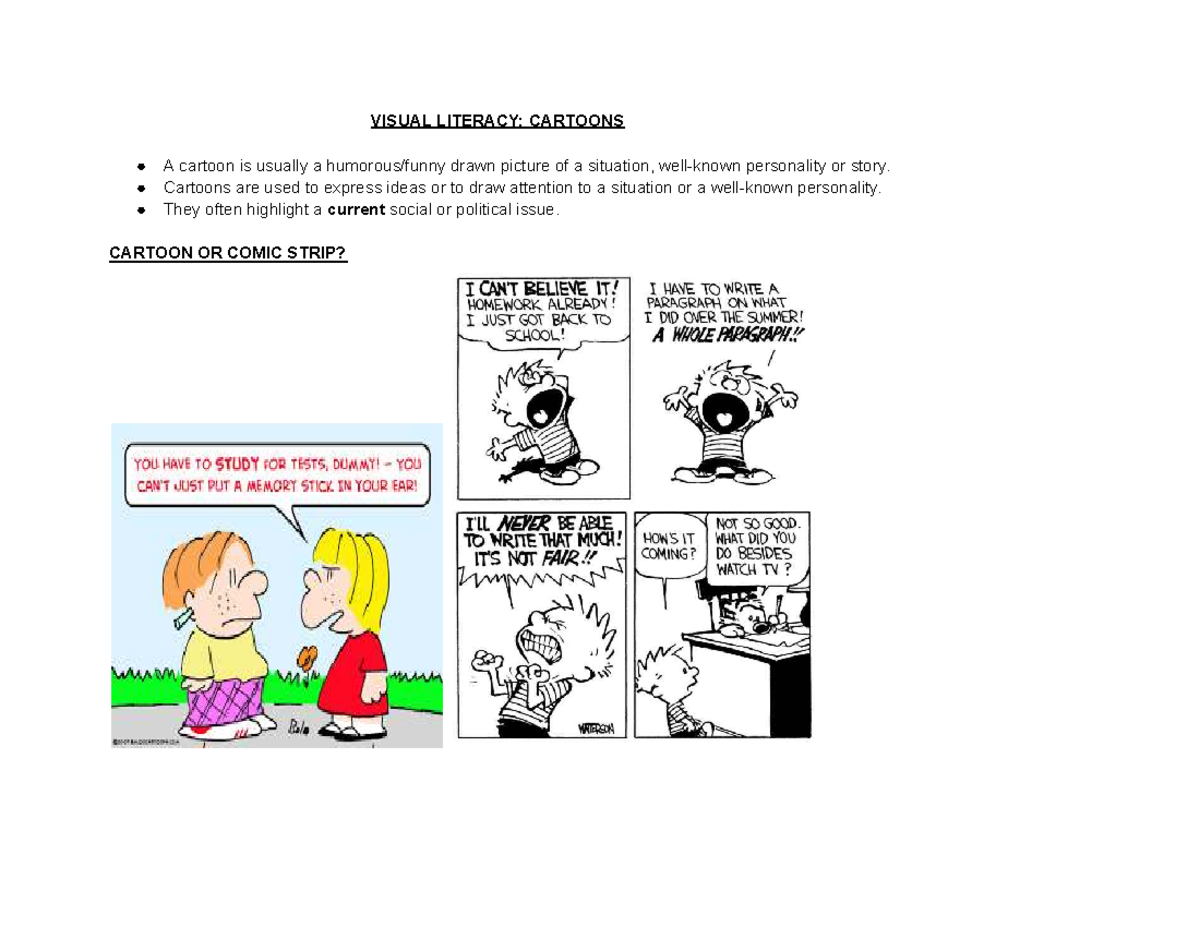 Visual Literacy: Analyzing Cartoons and Comic Strips - Studocu