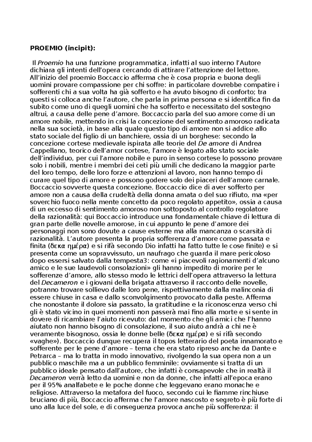 Analisi del Proemio del Decameron: Temi e Intenzioni di Boccaccio - Studocu
