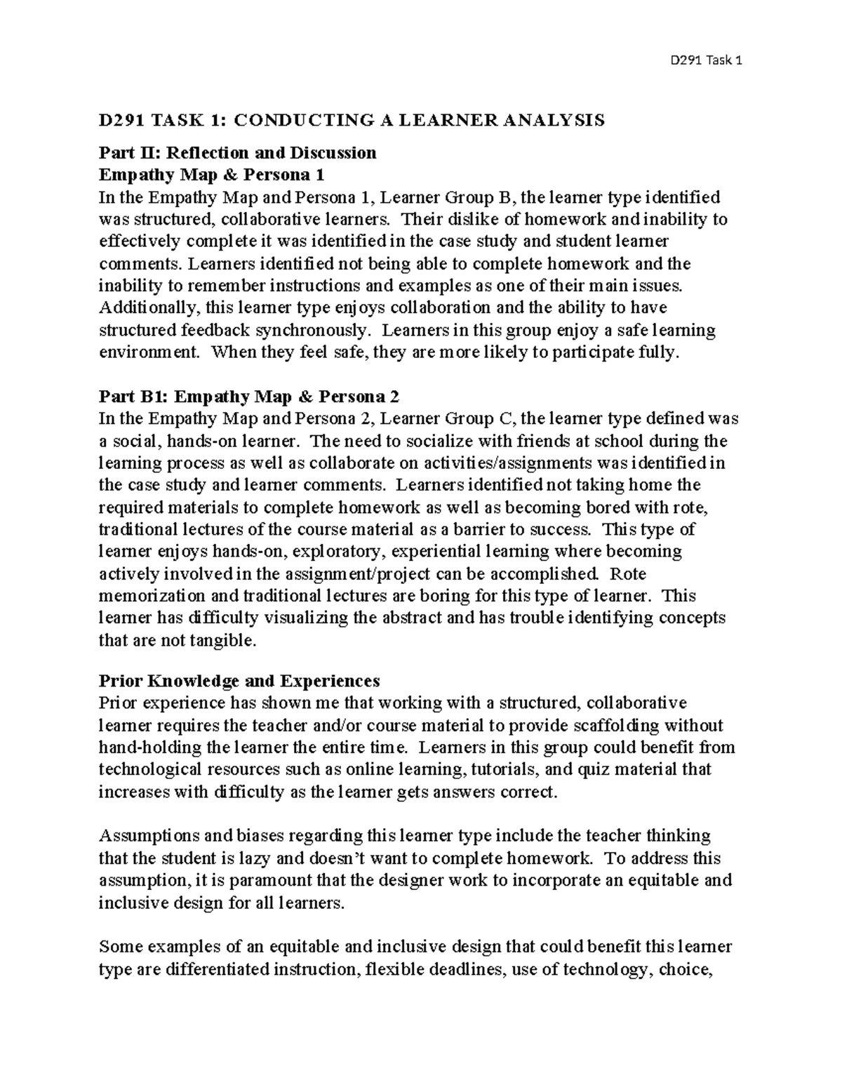D291 Task 1 - Learner Types and Design Strategies for E-Learning - Studocu