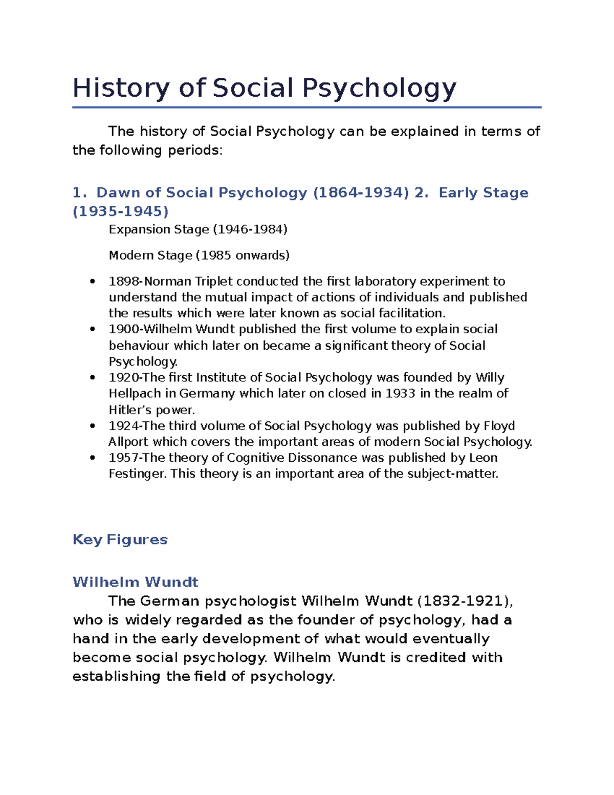 History of Social Psychology: Key Developments and Figures - Studocu