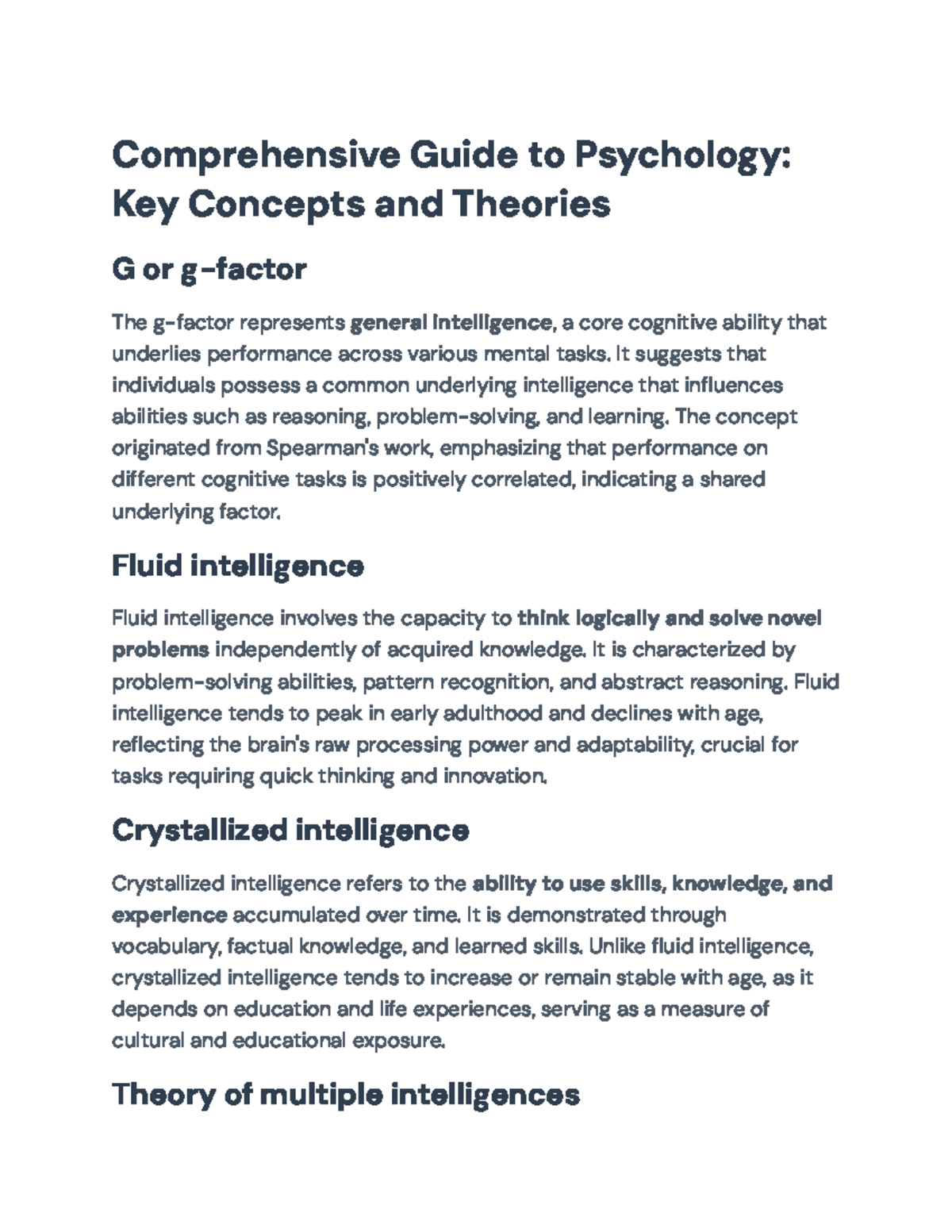 Comprehensive Guide to Psychology Concepts and Theories (PSY 101 ...
