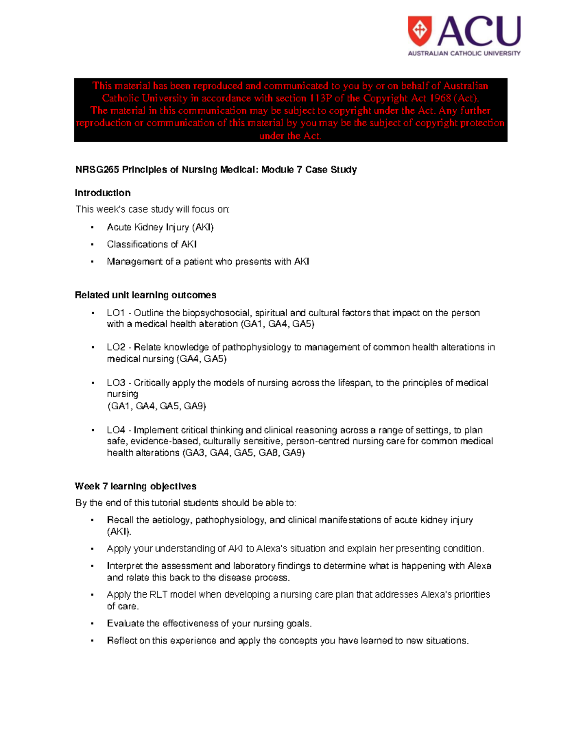 NRSG265 Module 7 Case Study - This material has been reproduced and ...
