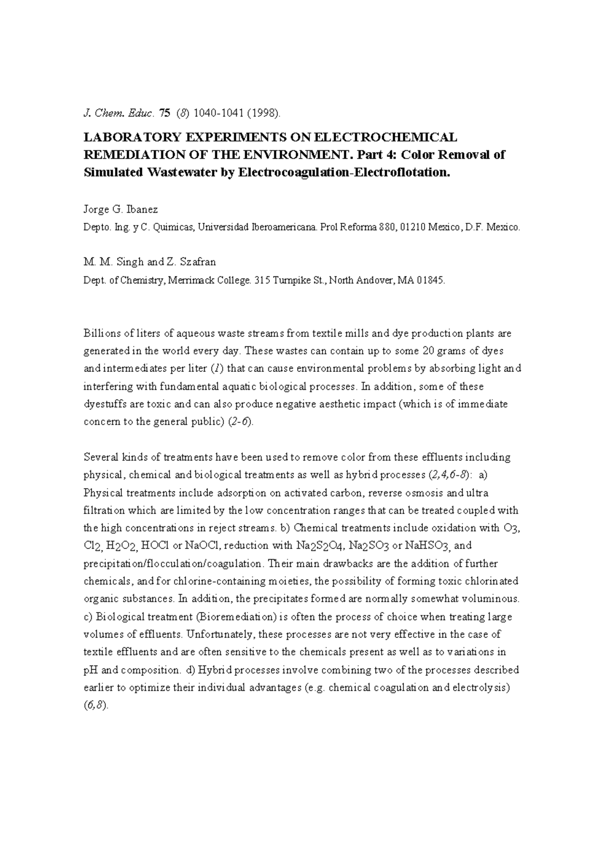 TEMP-2 Final Exam: Electrochemical Remediation of Dye Wastewater - Studocu
