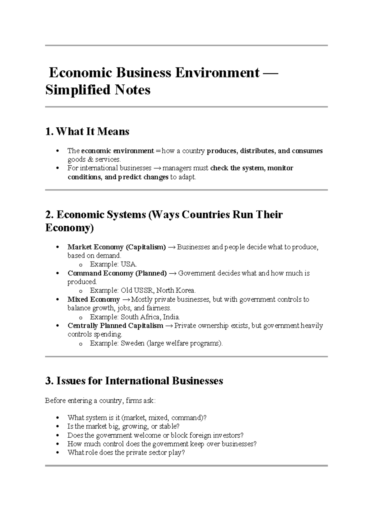 Economic Business Environment: Simplified Notes for IB 101 - Studocu