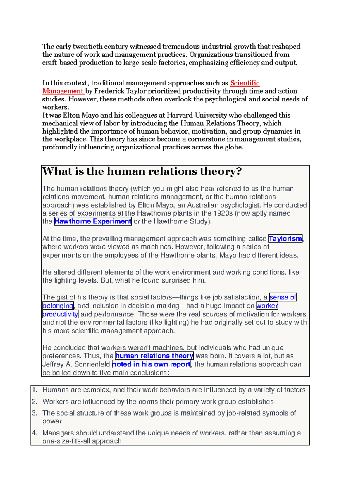 Pol Science Minor: Human Relations Theory Overview and Impact - Studocu