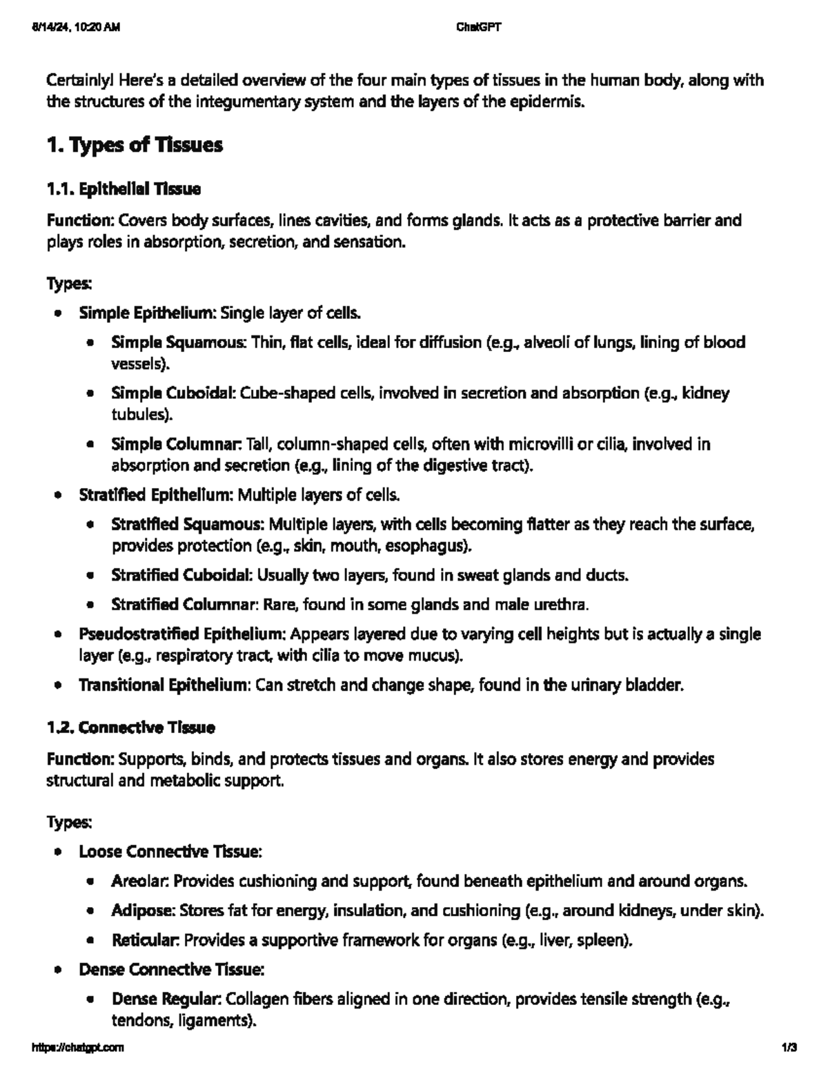 Anatomy of Tissues and Integumentary System Overview (BIO 101) - Studocu
