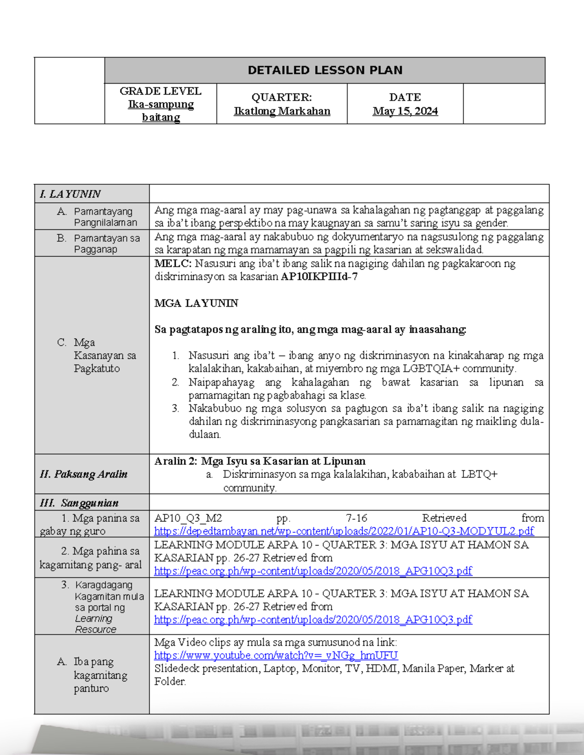 SHAN DLP G10 - This is allabout lesson plan in Social Studies ...