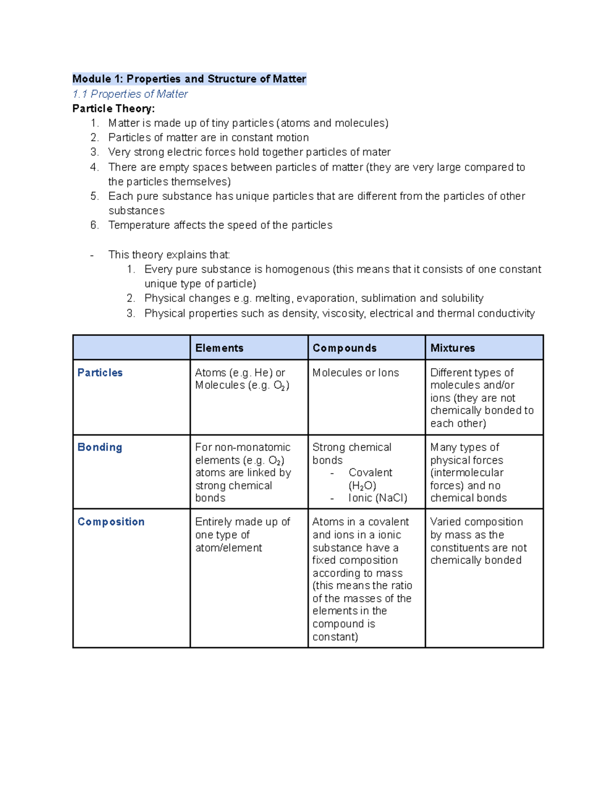 11CHE1 - Module 1: Properties and Structure of Matter Overview - Studocu