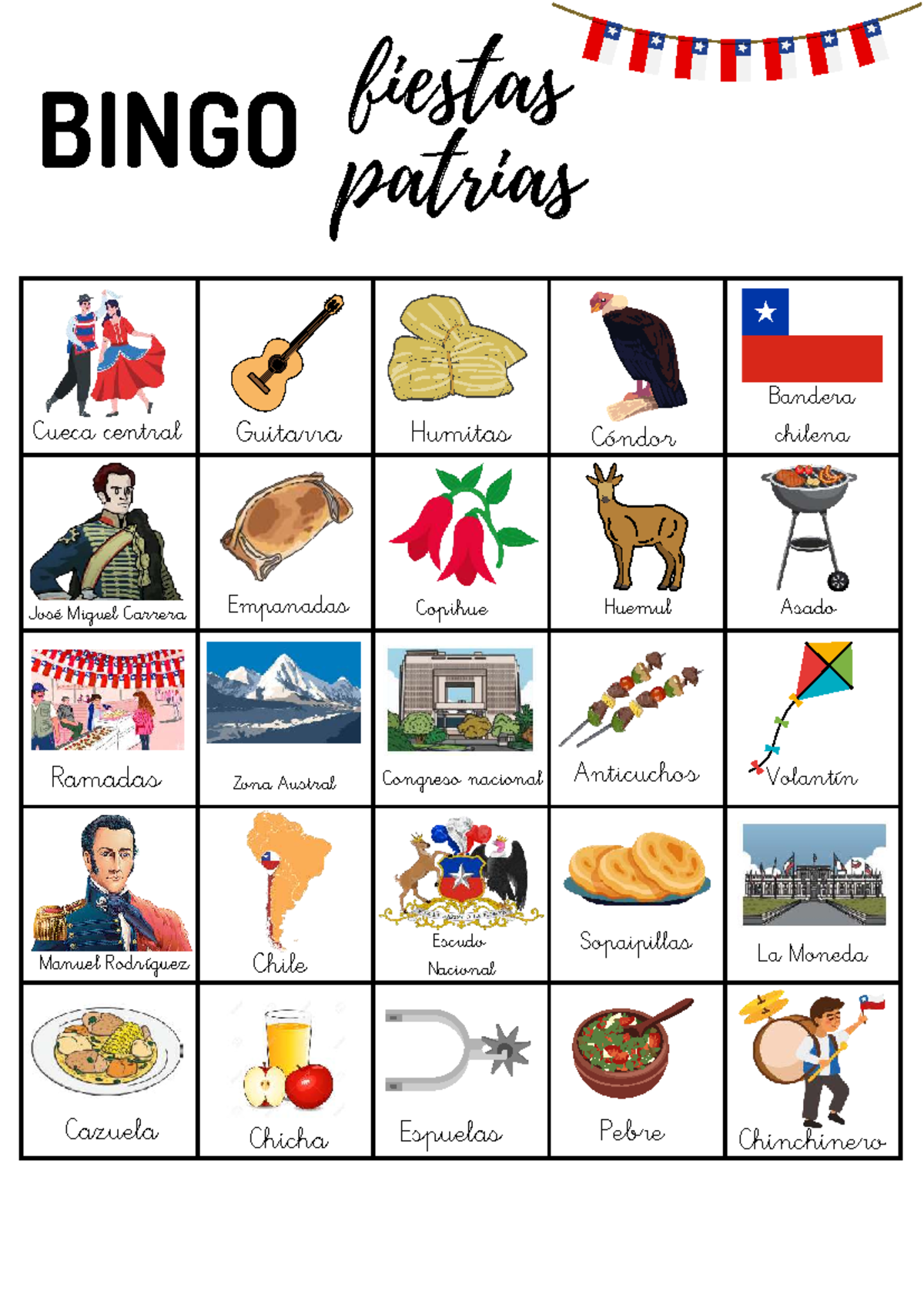 Bingo de Fiestas Patrias: Tradiciones y Emblemas Chilenos - Studocu