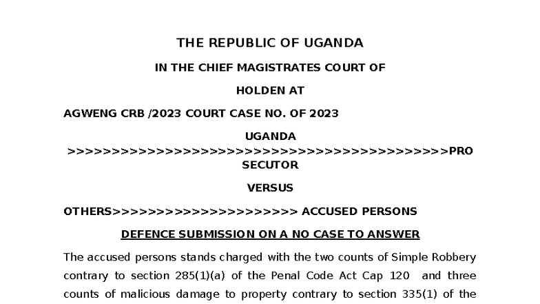 CRB COURT CASE NO. 2023: Defence Submission on No Case to Answer - Studocu
